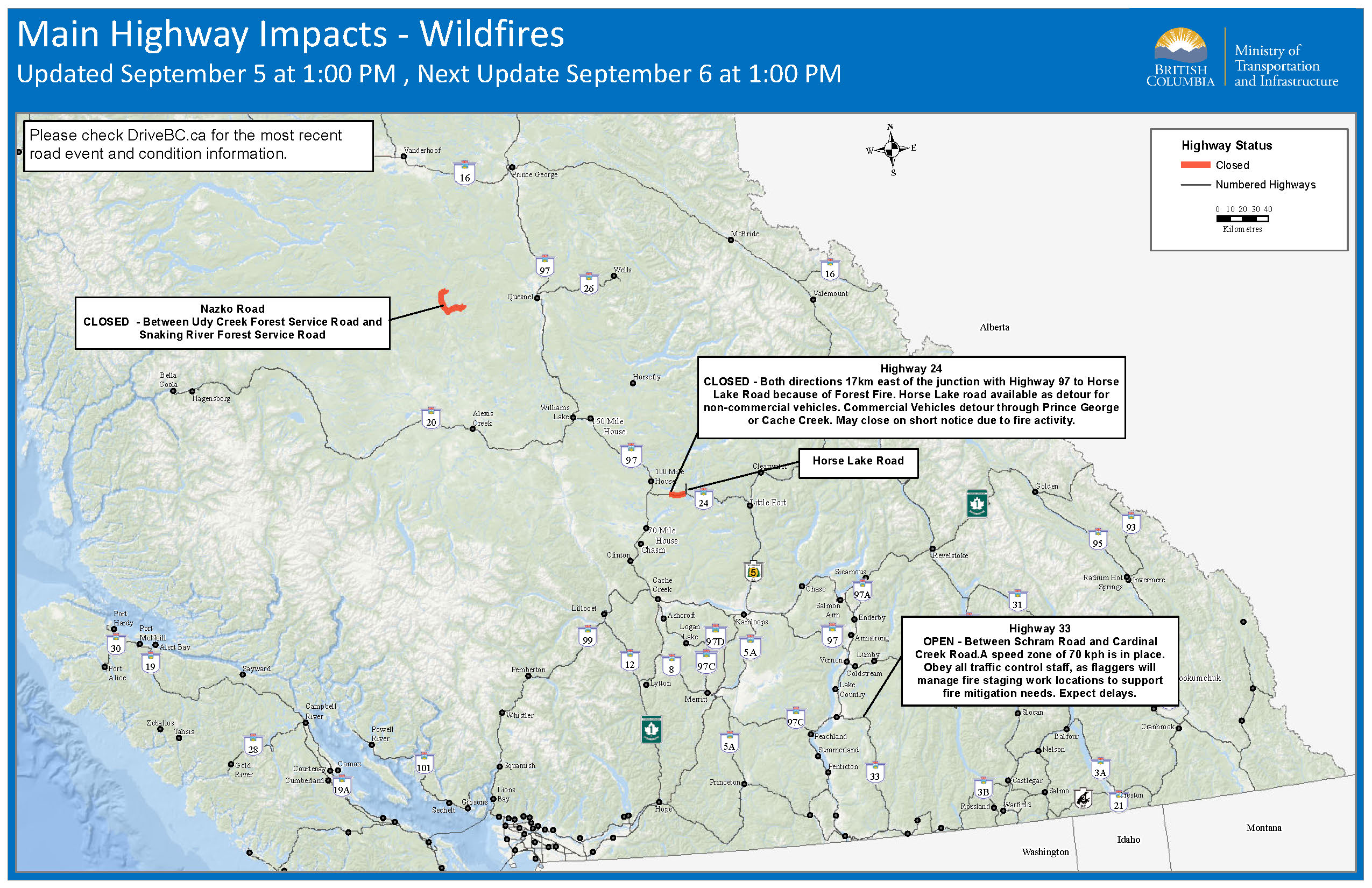 Current Emergency Highway Advisories and Resources Page | TranBC